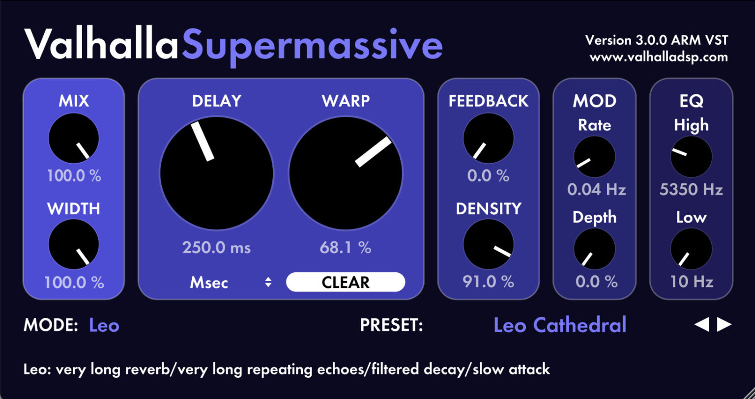 Valhalla Supermassive Updated To Version 3.0.0. Two New Modes: Leo and Virgo! - Valhalla DSP