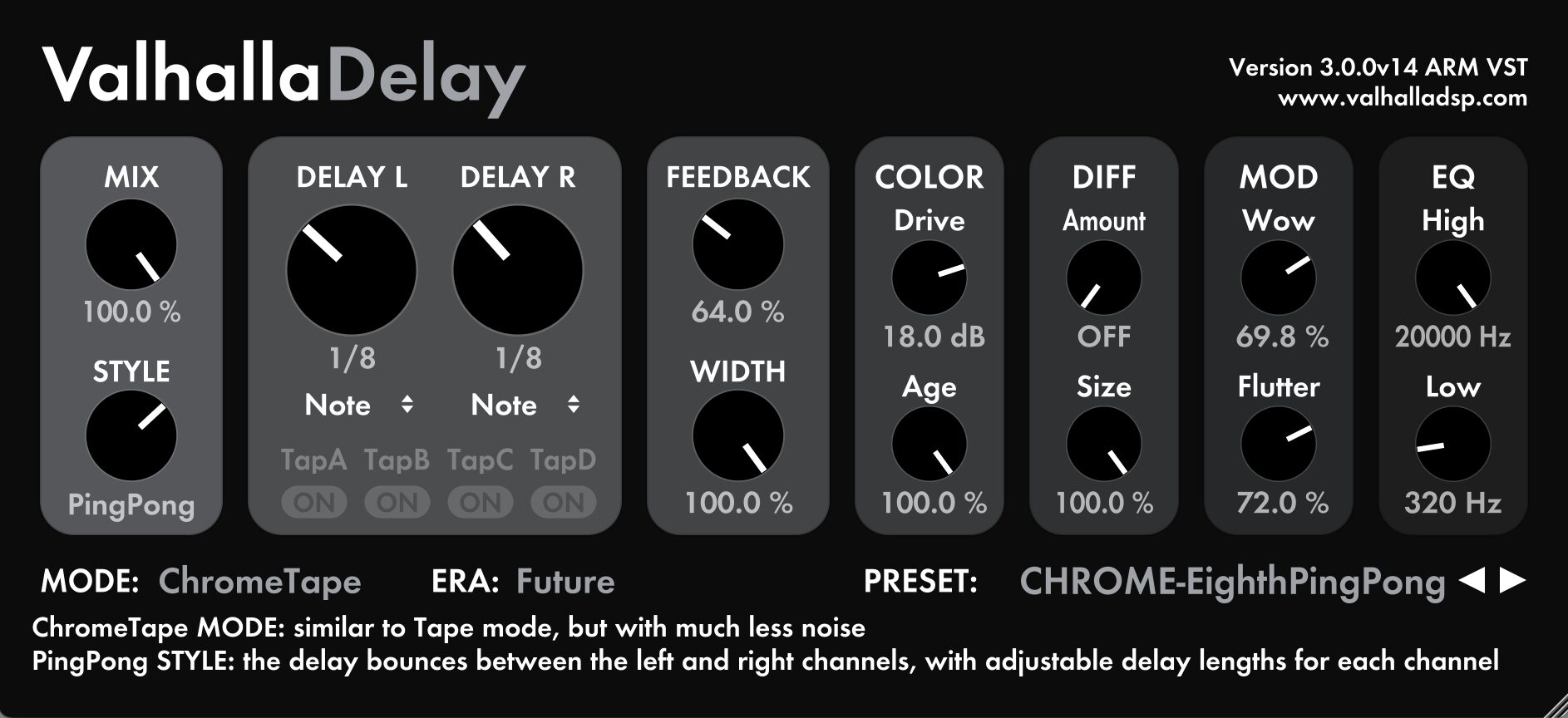 ValhallaDelay updated to version 3.0.0. Two new delay modes: Chrome ...